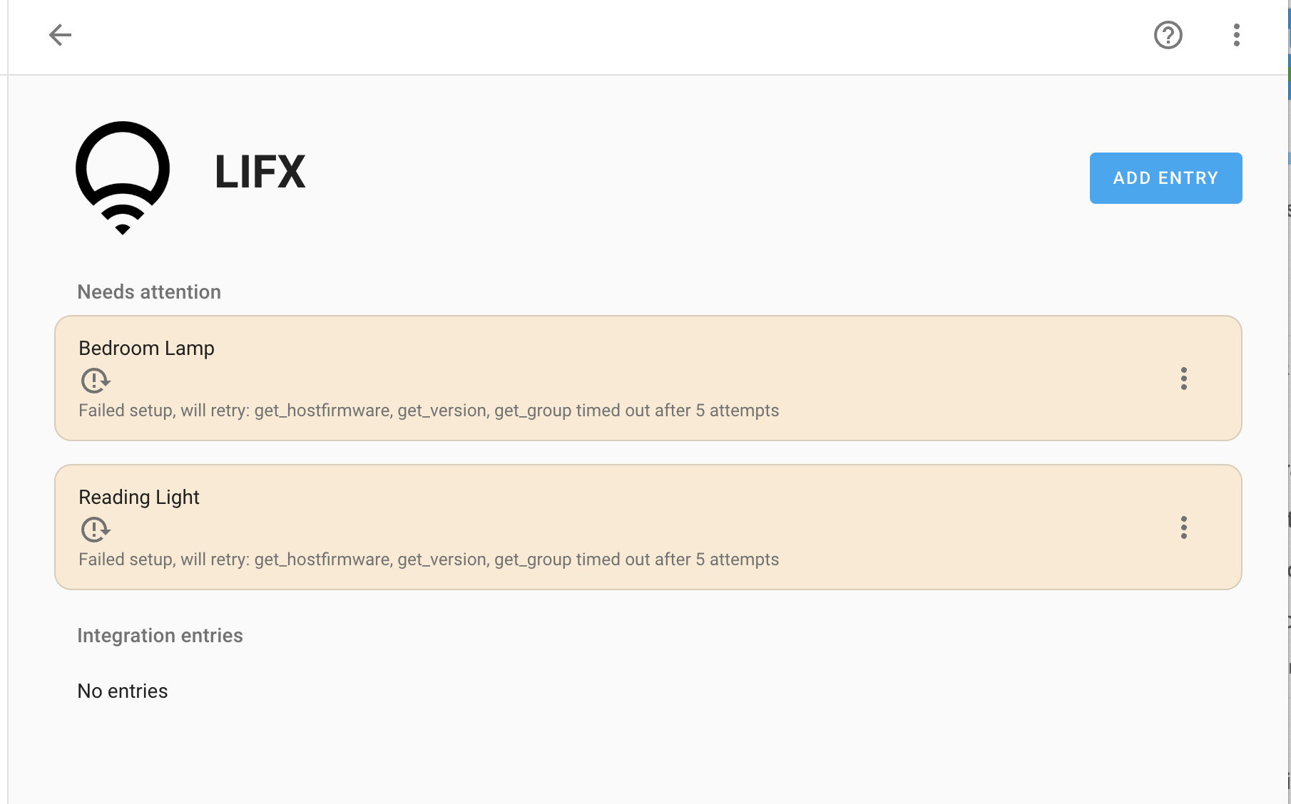 Unable to remove old LIFX integration or its 2 devices. No remove in 3 dot menu - Configuration ...