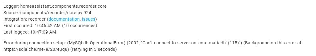Error Recorder Could Not Start Configuration Home Assistant Community