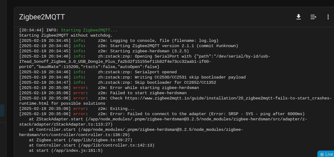 Error While Starting Zigbee Herdsman Failed To Start Zigbee Page 7 Zigbee Home Assistant