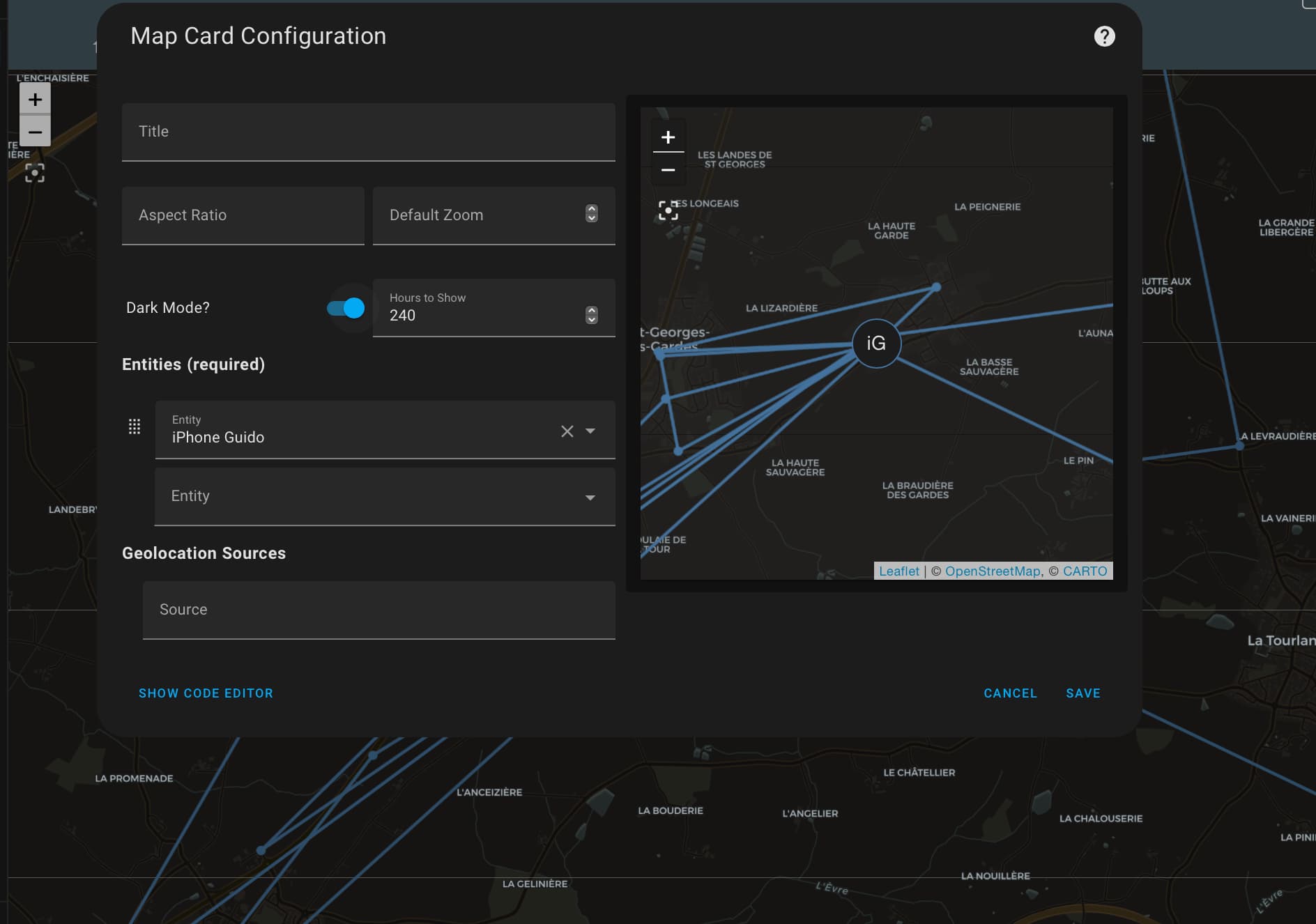 Map card configuration - light map in dashboard dark theme? - Frontend ...