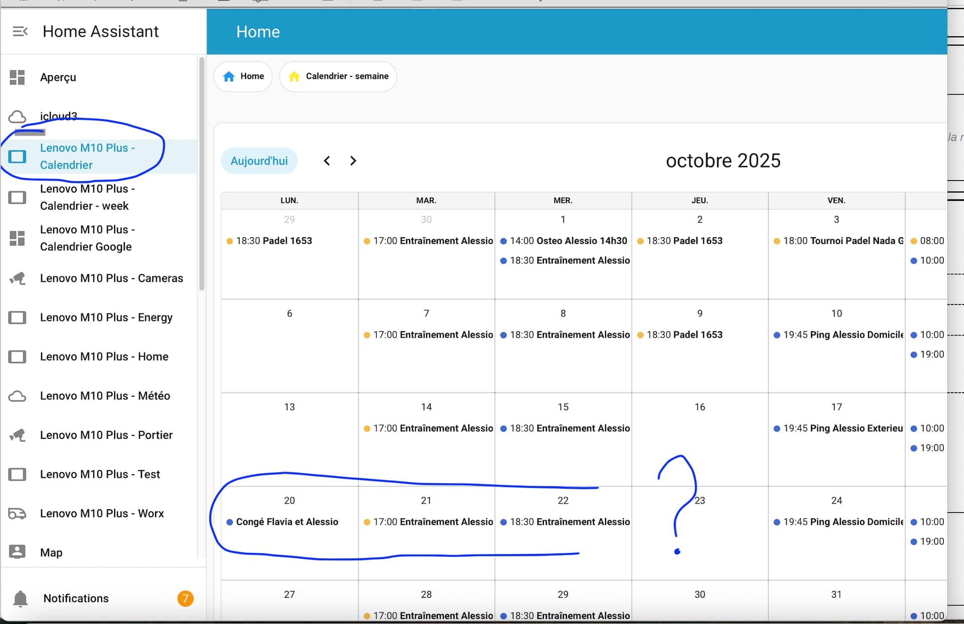 "Calendar" on a specific dashboard where I can come back to Home ...