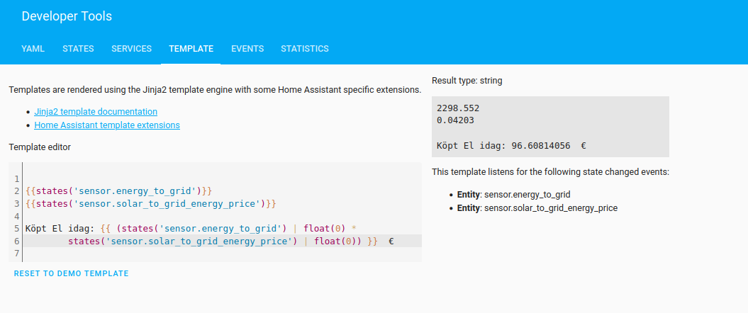 Sold Electricity Multiply With Floating Nordpool Price As A Notification Configuration Home